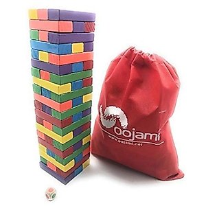 Oojami Wooden Tumbling Timber Toppling Stacking Board Games Building Blocks for Kids - 60 Pieces with Storage Bag Color Match Play Sets for Kids and Families
