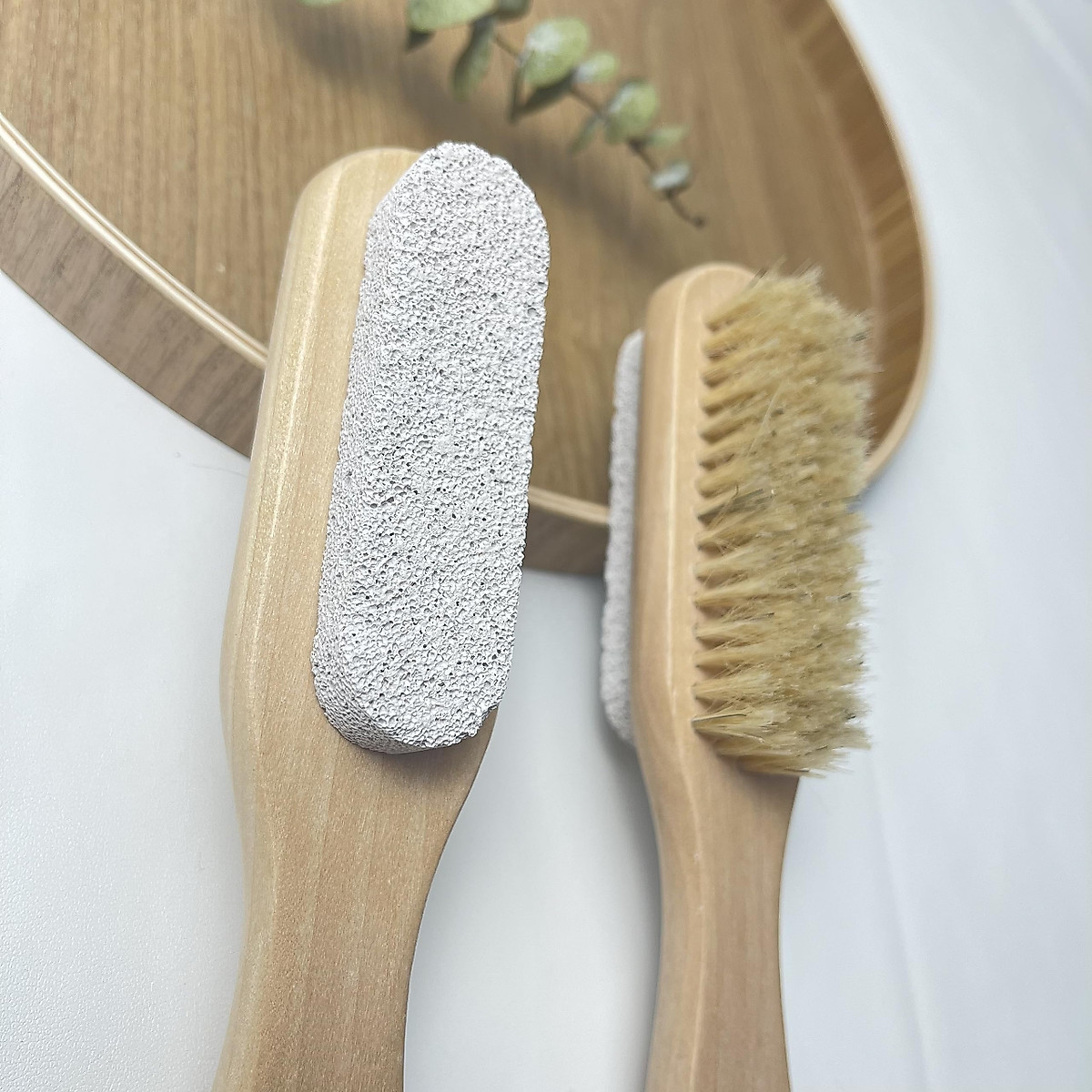 High Thyme FARMacy Pumice Stone for Feet with Natural Bristle Nail Brush - 7.25" Pumice Stone for Feet Callus Remover - Foot Pumice