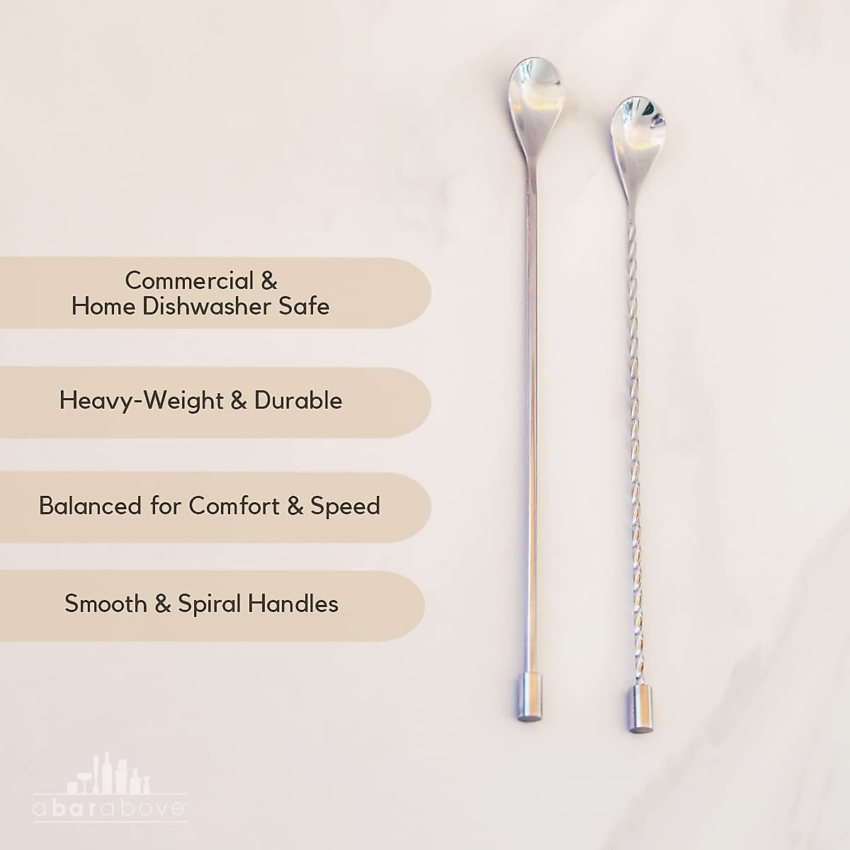 A Bar Above Bar Spoon Set – Drink Mixing Spoons for Mixing Glass or Shaker – Stainless Steel Cocktail Stirrer Set – Heavyweight Drink Stirrers – Professional-Quality Mixing Spoon Set (12”, Set of 2)