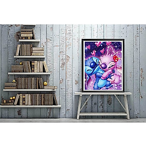 Stitch Diamond Painting Kits for Valentine's Day,Diamond Art Kit for Adults,5D Cute Diamond Dots Full Drill Round for Parents-Children Interrction,Wall Decor,Gift,Relaxing(16X12)