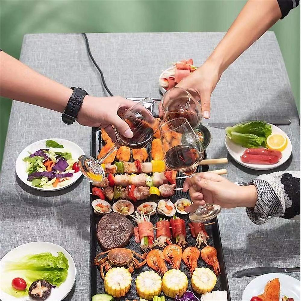 Electric Griddle Grill, Family Indoor BBQ, waterproof Smokeless Coated Non-Stick Griddle Pan, 5-Level Control with Adjustab le Temperature, for Camping Indoor Outdoor Parties (68CM*28CM)