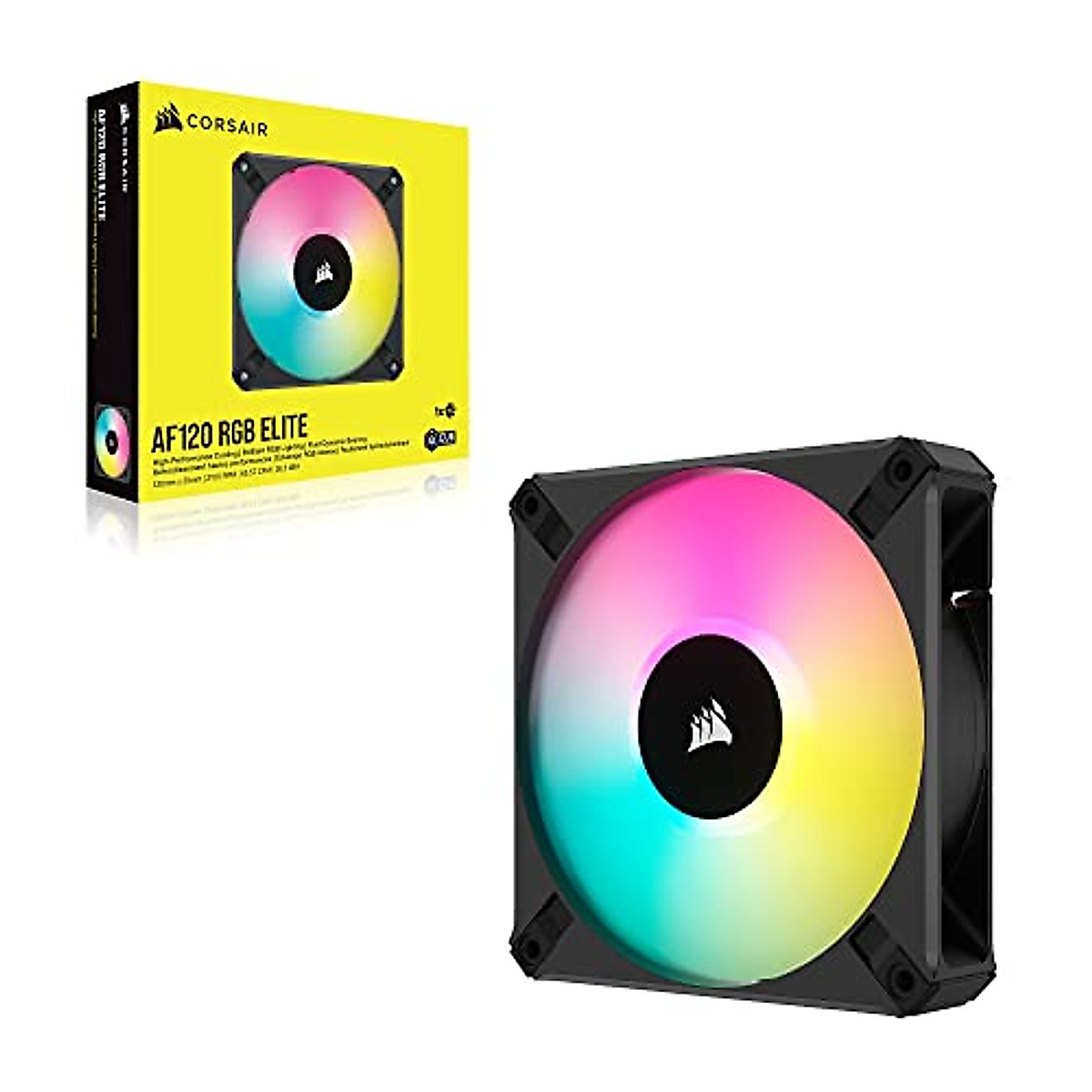 Corsair iCUE AF120 RGB Elite 120mm PWM Fan - Eight RGB LEDs - AirGuide Technology - Fluid Dynamic Bearing - Zero RPM Fan Mode - CORSAIR iCUE Software Compatible - Black For Desktop