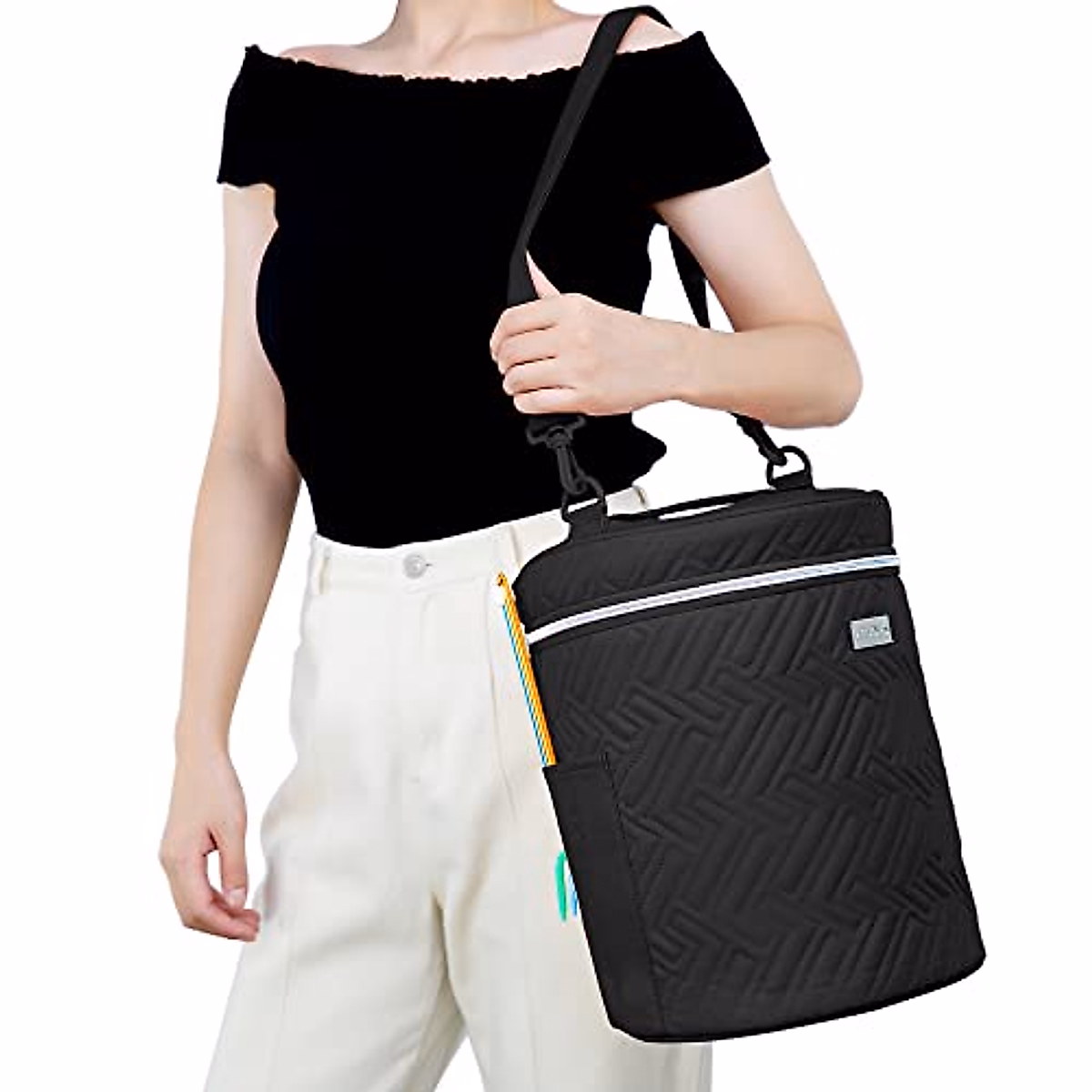 Yarn Bag,Leudes Crochet Tote Knitting Bag Water Resistant Yarn Storage Organizer Holder Case for Crochet Hooks Needles Knitting Kit for Beginners (Black)