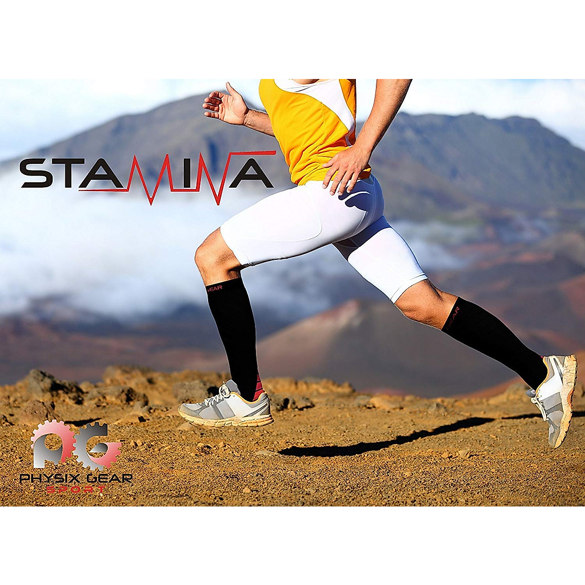 Physix Gear Compression Socks 20-30 mmHg - Men & Women - Running, Nurses, Shin Splints, Flight, Travel (BLACK / RED-S/M)