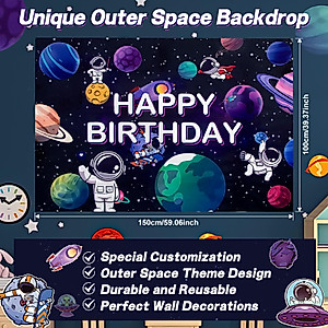HJINGY Outer Space Party Decorations, Space Themed Party Supplies Include Space Balloons, Backdrop, Galaxy Banner, Hanging Swirls, Tablecloth, Plates, Cups, Cake Toppers for Space Birthday Decorations