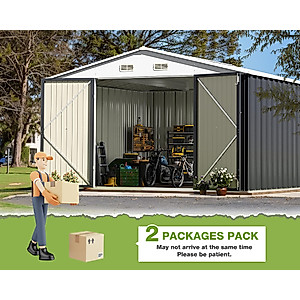 Greesum Outdoor Storage Shed 10 x 10 ft. Utility Tool Shed Metal Storage Garden Shed with Door & Lock for Patio Storage, Gray