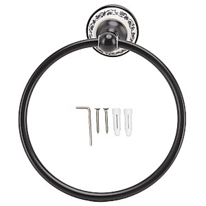 Towel Rings, Bathroom Wall Mounted Round Towel Rack Black Antique Round Towel Holder Bath Hand Towel Rack for Home