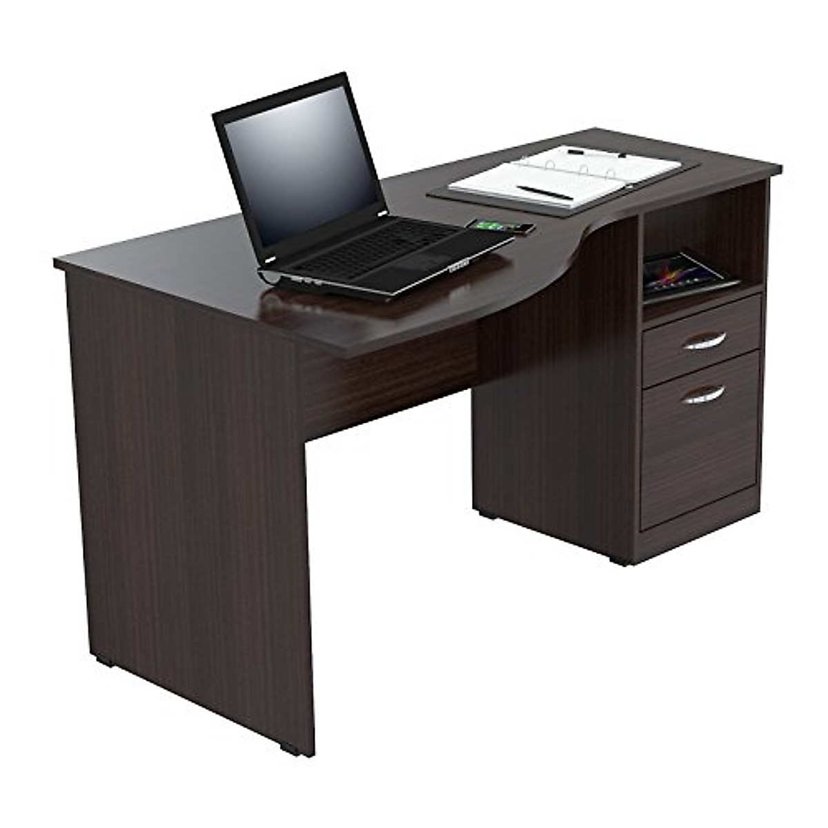 Inval America Curved Top Desk, Espresso-Wenge/Silver