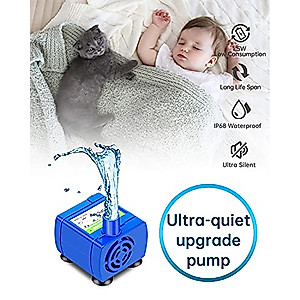 Cat Water Fountain Pump,Pet Fountain Pump Replacement Pump DR-DC160 Motor for 360°Stainless Steel Cat Fountain and Cupcake Ceramic Cat Drinking Fountain(No LED Light)