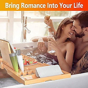 Kalrin Bathtub Tray for Tub, Upgraded Bamboo Bathtub Caddy Tray Expandable & Foldable with Free Soap Dish and Book Stand, Bathtub Table Tray for Luxury Bath Home Spa and Gift Choice - Fits Most Tubs