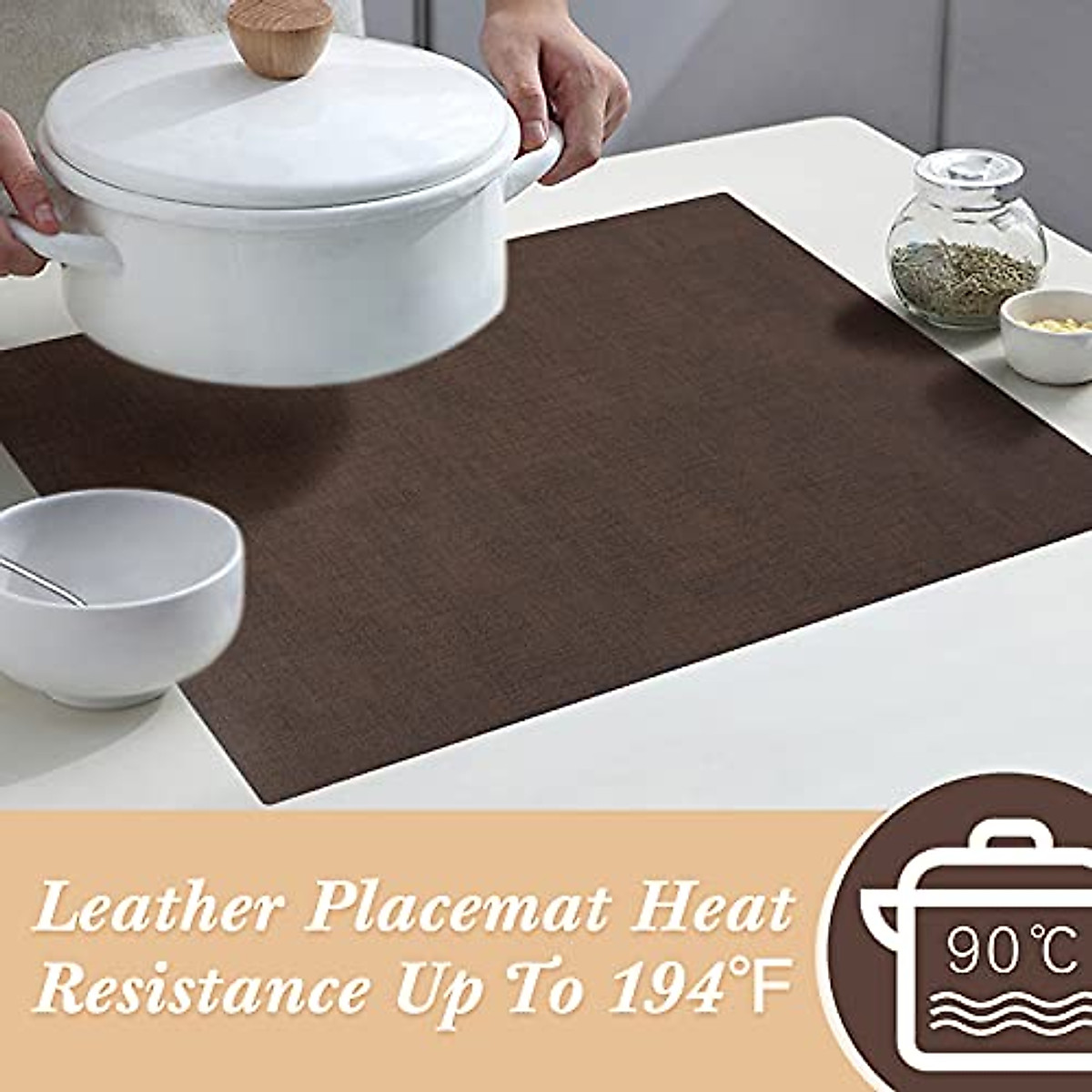 SUEH DESIGN Leather Placemats Set of 6 Reversible Table Mats Heat Resistant Waterproof No-Slip Place Mats for Dining Table Kitchen Parties