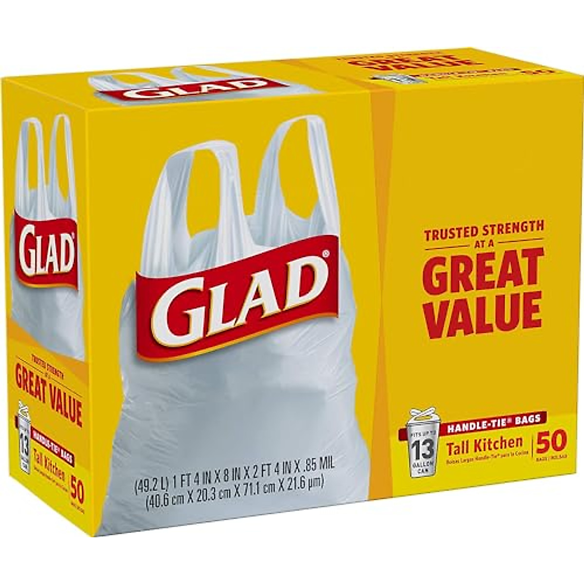 Glad 13 Gal. Tall Kitchen Handle-Tie Bags 50 ct (Pack of 4)