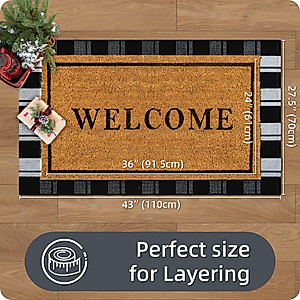 Ompaa Black and White Indoor Outdoor Rugs, 27.5x43 Inch Hand-Woven Cotton Buffalo Plaid Checkered Rug, Anti-Skid Layered Doormats, Machine Washable Front Porch Door Mats for Farmhouse Entryway Patio