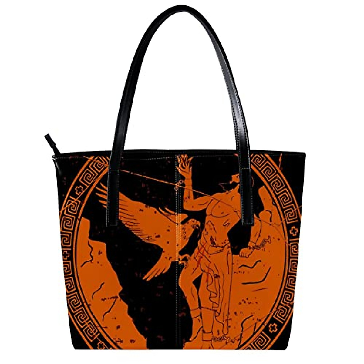 Women’s Leather Tote Bag, Ancient Greek God Prometheus Large Heavy Duty Shoulder Bag Travel Work School Handbag