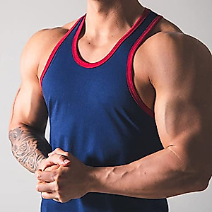Magiftbox Mens Quick-Dry Workout Lightweight Stringer Training Singlet Athletic Muscle Tank Tops for Men T48_Navy_US-S