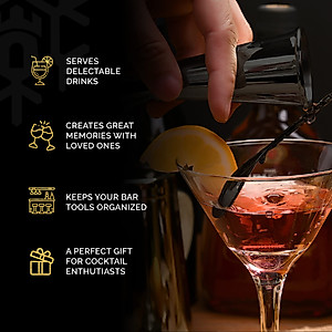 Cocktail Shaker Set 16 Piece, Mixology Essential, All-in-One Cocktail Set, Drink Shaker, Strainers and Essential Bar Tools, Bar Set for Beginner & Professional Use, Black - WinterCastle Enterprises