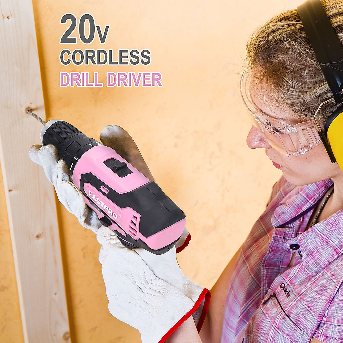 FASTPRO 232-Piece 20V Pink Cordless Lithium-ion Drill Driver and Home Tool Set, Lady's Home Repairing Tool Kit with 12-Inch Wide Mouth Open Storage Tool Bag