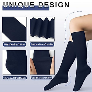 4 Pairs Girls Knee High Socks Cotton Knit Over Craft Thigh High Socks for Baby Toddler School Uniform(Dark blue,Medium)