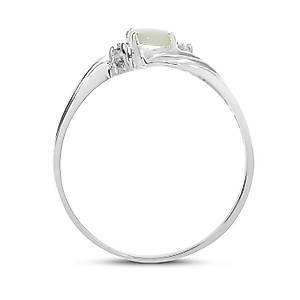 Direct-Jewelry 10k White Gold Oval Opal And Diamond Ring (Size 8.5)