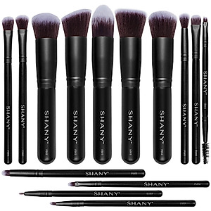 SHANY Makeup Brushes - Black Bombshell - 14-Piece Brush Set – Foundation Powder Concealers Eye Shadows Makeup brushes - Complete Kabuki Makeup Brush Set in Black - 14 PCS