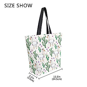 Canvas Shoulder Bag Llama Cactus Flower Large Tote Handbag Travel Satchel for Women Girls
