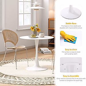 JAXPETY 31.5" Modern Round Tulip Table White Dining Table Mid-Century Leisure Table with Pedestal Base for Living Room Kitchen Coffee Shop Home Office