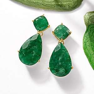 Ross-Simons 19.20 ct. t.w. Emerald Drop Earrings in 18kt Gold Over Sterling