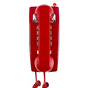 Traditional Wall Phones for Landline with Mechanical Ringing, Retro Wall Mounted Phone Waterproof, Classic 2554 Wall Telephone with Voicemail Indicator, Old Wall Mount Phone for Kitchen,Home,Red