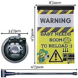 Baby Alert Car Flag Pole 8"x12" Inches Heavy Duty Carbon 12" Flag Pole and Suction Cup Side Car Space Access Notice Toddler Safe Door Access (Baby reload)