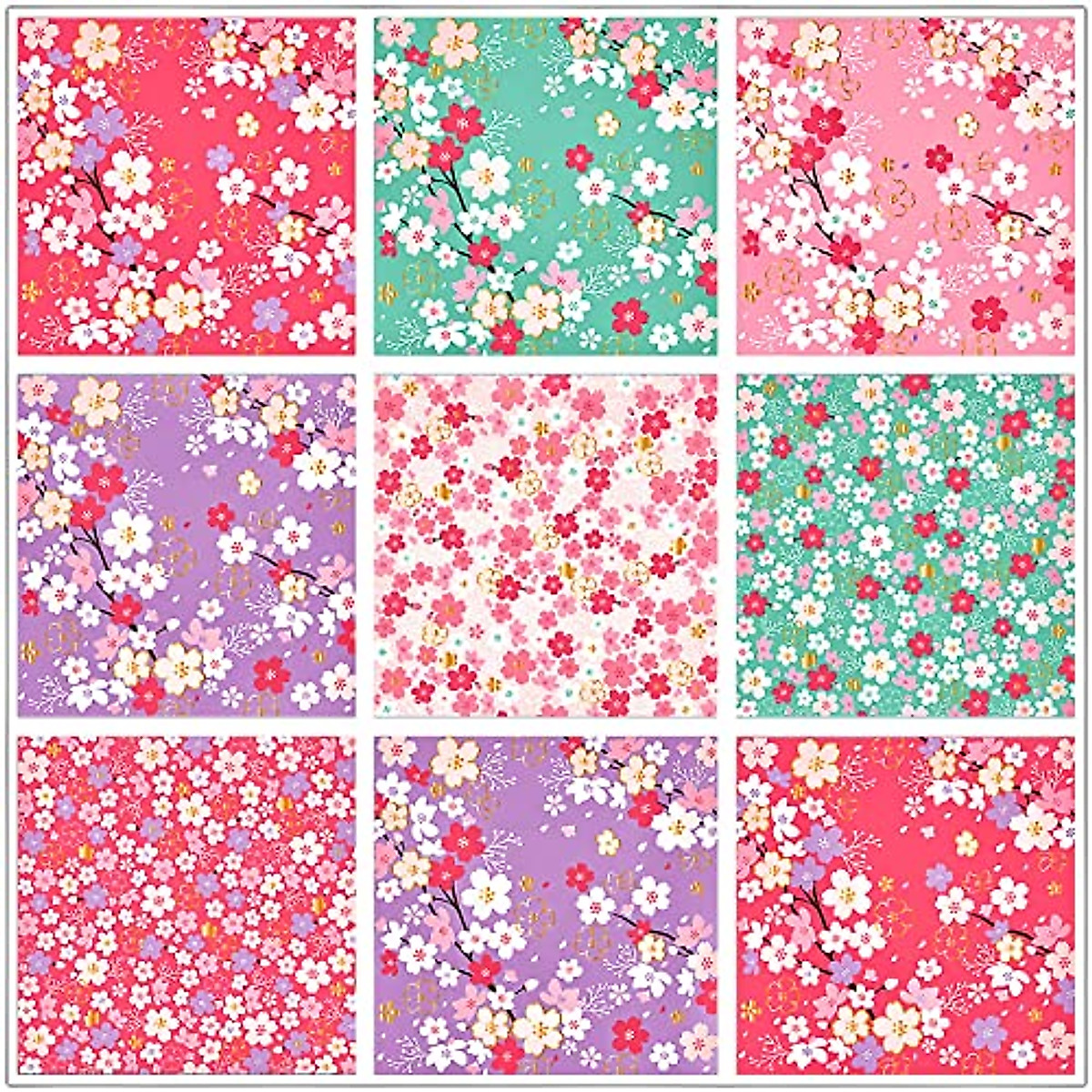 CUTBLAJAT 112 Sheets Heavier Origami Paper Japanese Cherry Blossom Pattern Sakura Bronzing Chiyogami 6" 15cm Washi Easy Fold Paper for Beginner