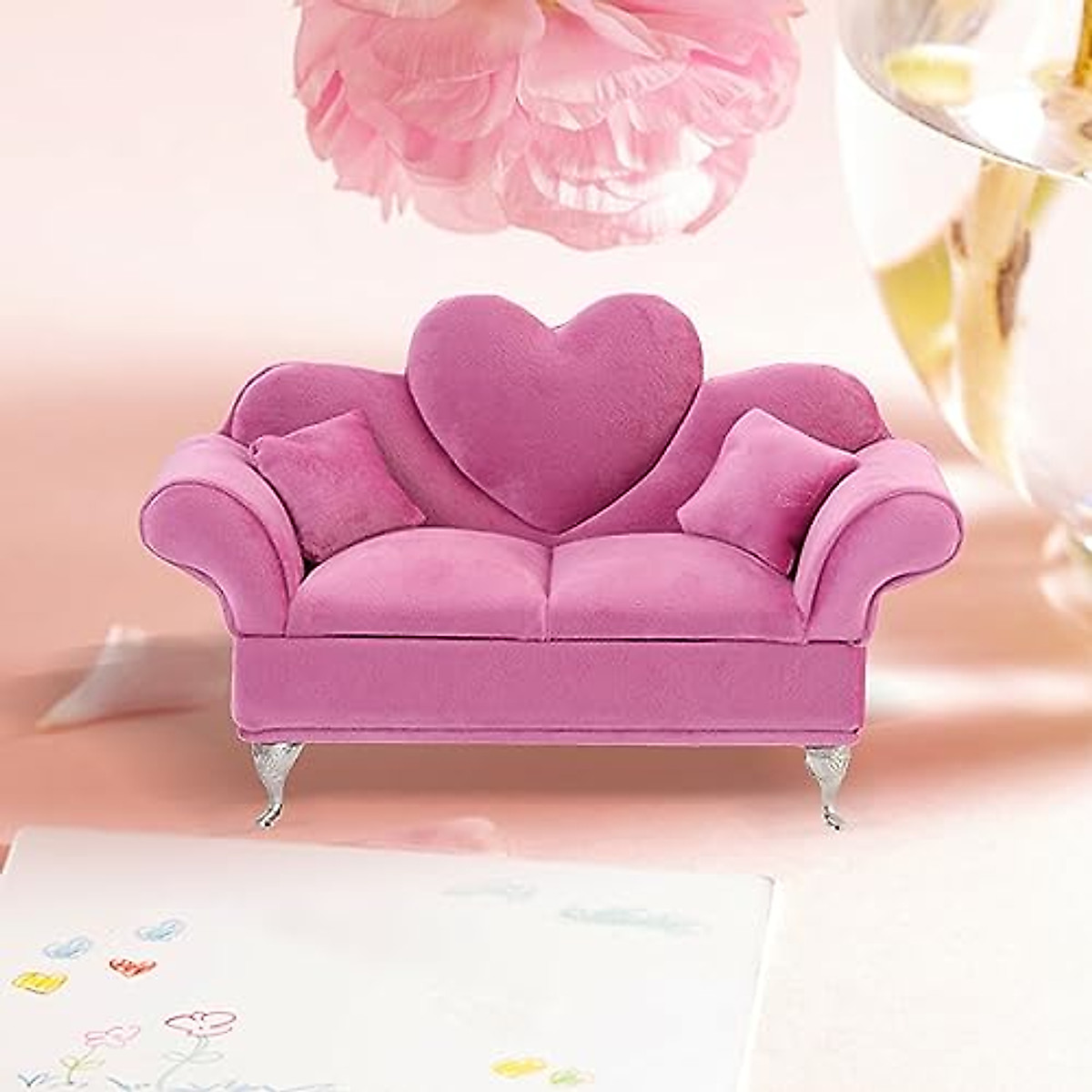 Mini Pink Travel Jewelry Box Sofa Single/Double People Heart Shape Armchair Openable Jewelry Organizer Box Necklace Earrings Ring Box for Girls Women (Pink Concubine Chair, 15cm*24cm*9.5cm)