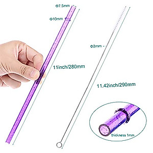Dakoufish 11 Inch Reusable Tritan Plastic Straws, Replacement Glitter Sparkle Drinking Straws for 24 oz-40 oz Mason Jars/Tumblers,Dishwasher safe,Set of 12 with Cleaning Brush(6color,11inch)