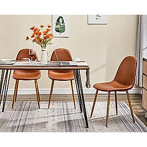 GreenForest Dining Chairs Set of 4, Washable PU Fuax Leather Dining Side Chair Mid Century Modern Dining Room Chairs Comfortable Upolstered Cushion Seat with Metal Legs for Home Kitchen, Camel Brown