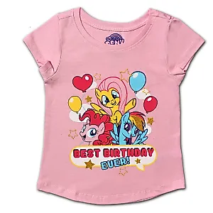 My Little Pony Girl's Best Birthday Ever Blouse Tee Shirt, Short Sleeve, Pink, Size 6