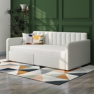 CYzpf Deep Seat Sofa Couches Bed,3 Seater Modern Cloud Sofá,Upholstered Lounge Sofa,Ribbed Tufted Backrest,with 2 Big Drawers,for Small Space, Apartment,Home Office,White