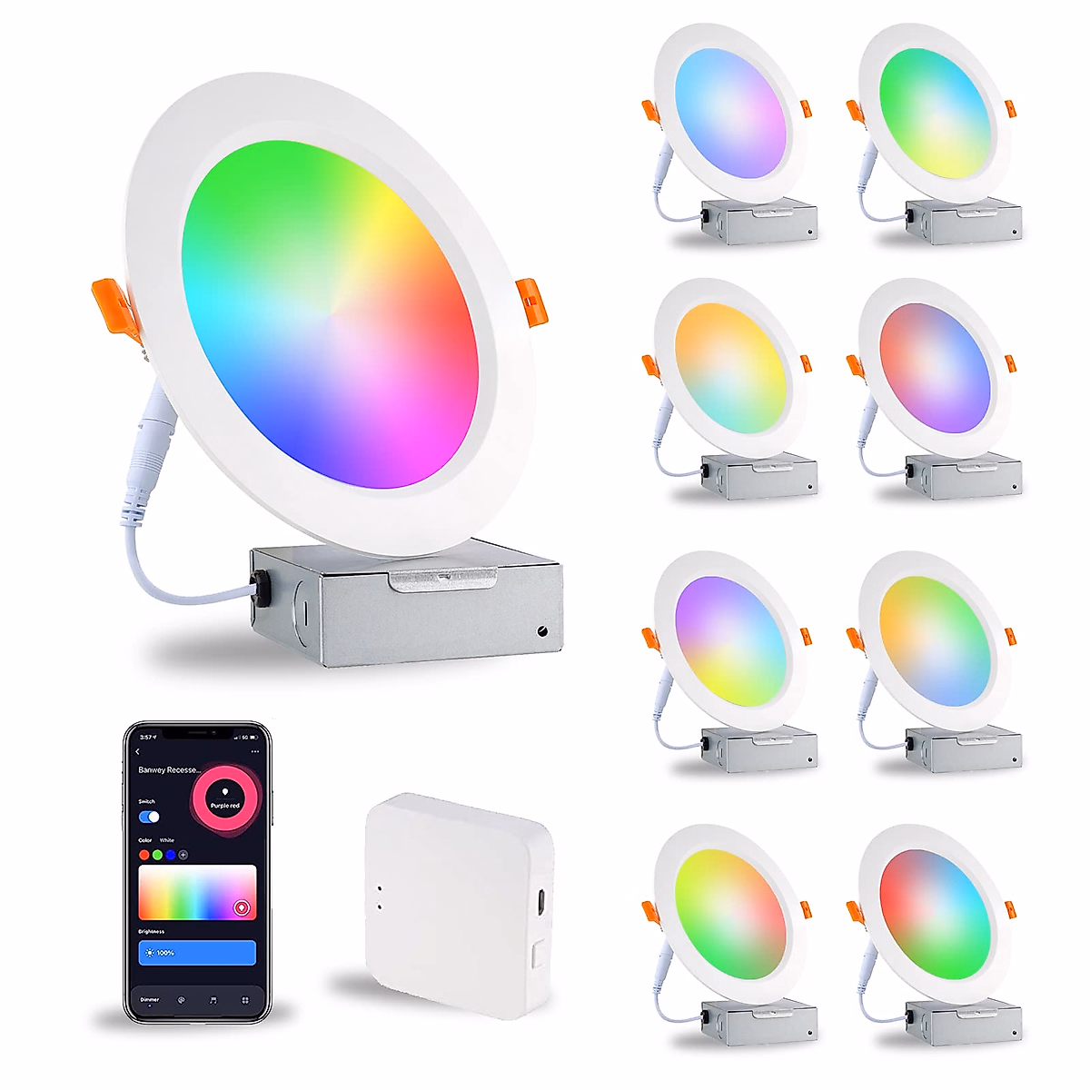 BANWEY Smart Recessed Lighting 6 Inch,WiFi Color Changing LED Recessed Lights,15W 1100 Lumen Smart Remote Downlight with Junction Box, Compatible with Alexa/Google Assistant/Siri (8PACK)