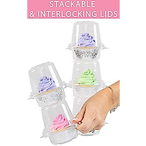 Stack'nGo Cupcake Containers - Bulk Pack | Plastic Disposable Cup Cake Boxes Carrier Holder Box (50 Carriers, 1 Single Serve)