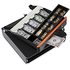 Tera 16 inch Auto Open Cash Drawer with Micro Switch Heavy Duty Insert Tray 5 Bill 8 Coin for POS System Removable Cash Tray Media Slot 24V RJ12 Key-Lock (Round Corner) for Small Business Retail 405R