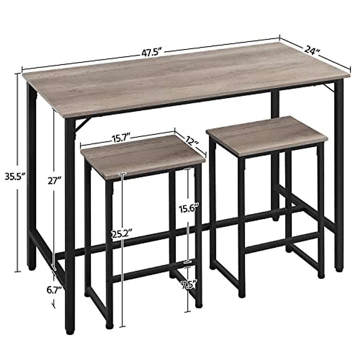 Yaheetech 3 Piece Bar Table Set, 47.5” Industrial Dining Table Set, Counter Height Table with Bar Stools Set of 2, Kitchen Breakfast Table and Chairs for Dining Room, Living Room, Apartment