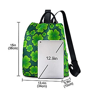 Fustylead St. Patrick's Day Clover Backpack Purse for Women Anti Theft Fashion Back Pack Shoulder Bag