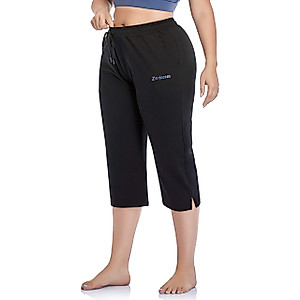 ZERDOCEAN Women's Plus Size Active Yoga Lounge Indoor Jersey Capri Walking Crop Pants with Pockets Drawstring Black 4X