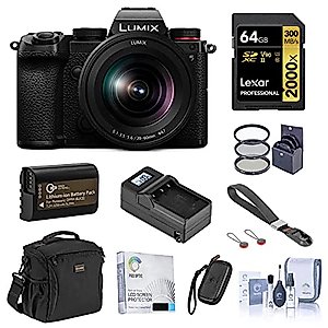 Panasonic Lumix DC-S5 Mirrorless Digital Camera with S 20-60mm L-Mount Lens Bundle with 64GB UHS-II V90 SD Card, Card Case, Bag, Wrist Strap, Extra Battery, Charger, Filter Kit and Accessories