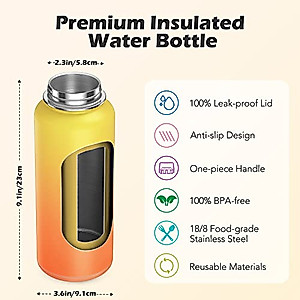 Insulated Water Bottle, ALongSong 32oz Stainless Steel Water Bottles with Bouncing Straw, Non-Slip Silicone Bottom, Keeps Hot and Cold, Leakproof Sports Water Bottle, Wide-Mouth Sports Canteen(Yellow)