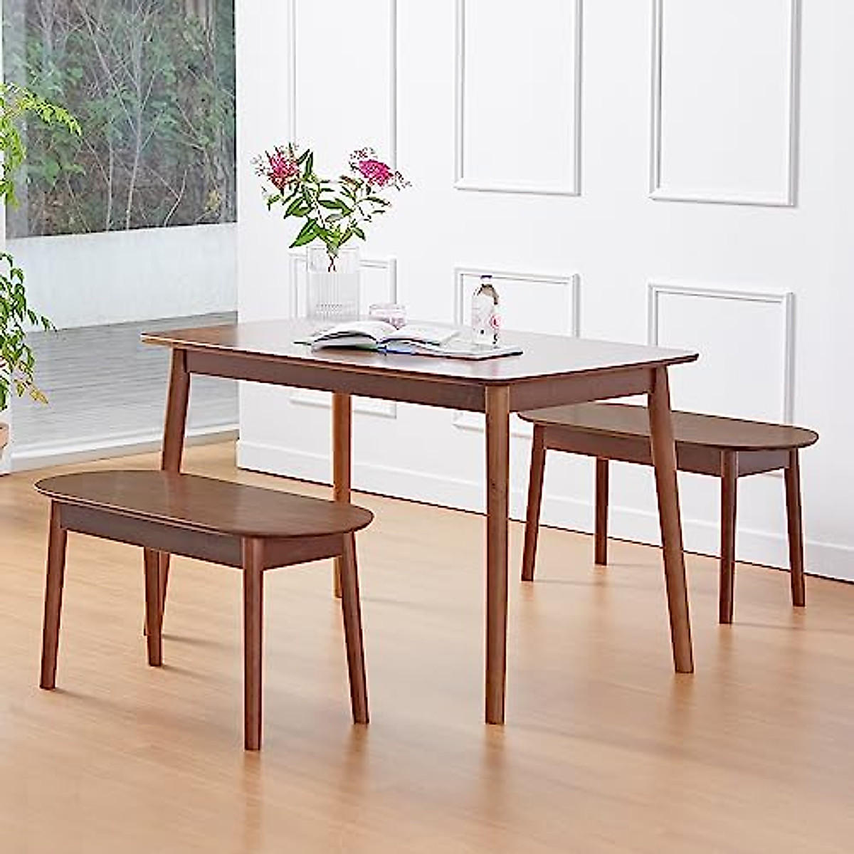 Livinia Aslan 47" Malaysian Oak Rectangular Wooden Dining Table/Solid Wood Kitchen Desk (Walnut)