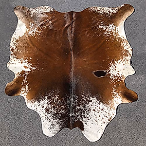Large Cowhide Rug Tricolor Cowhide Cow Skin Leather Area Rug, Hair On Cow Hide Rugs 5 X 7 ft Black, Brown and White
