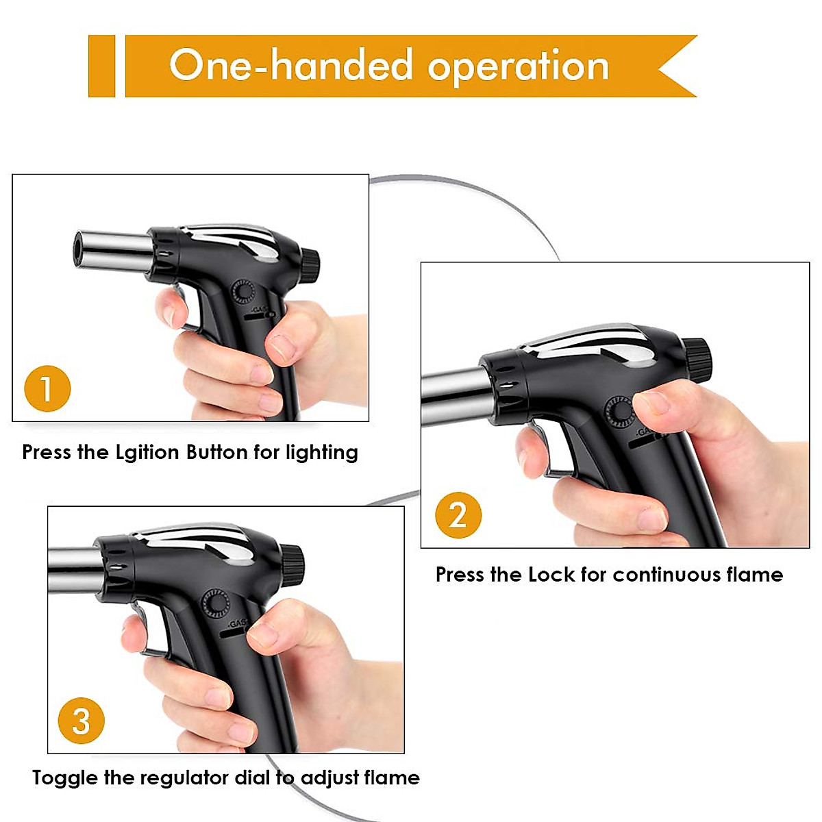 NANW Butane Torch, Refillable Kitchen Blow Torch Lighter Culinary Cooking Torch with Adjustable Flame for BBQ, Creme Brulee, Baking And Cooking (Butane Gas not Included) (Black)