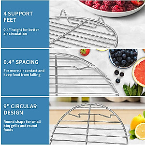 Herogo Round Cooling Rack for Cooking and Baking Set of 2, 9 Inch Stainless Steel Grill Steaming Rack Fit Stockpot Air Fryer Canning, Healthy, Smooth Edge, Oven and Dishwasher Safe