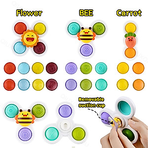 QIUXQIU 3PCS Suction Cup Spinner Toys for 1 2-Year-Old Boys Windmill Spinning Toys Baby Toys 12-18 Months Sensory Toys for Toddlers First Birthday Baby Gifts for 1-Year-Old Kids