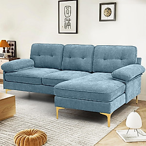 KIMOHOME Convertible Sectional Sofa Couch, L-Shape Sofa Couch with Reversible Chaise for Small Space, Mid Century Modern Fabric Couches for Living Room, Light Blue