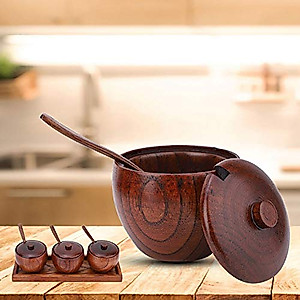Luvitory Wooden Seasoning Spice Jar, Condiment Container Pots, Salt Box with Wooden Lid and Spoon 3 Pack Bowl with Tray, Food Storage for Home, Kitchen, Counter